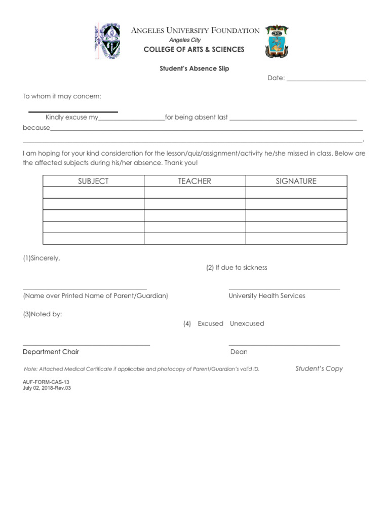 Excuse Slip | PDF