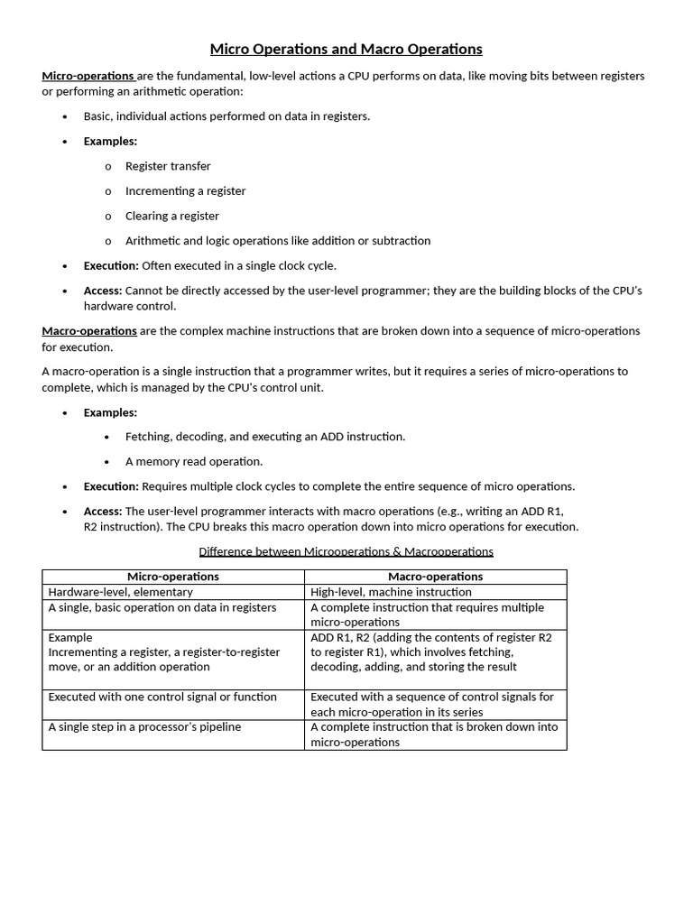 Micro Operations and Macro Operations | PDF | Central Processing Unit ...