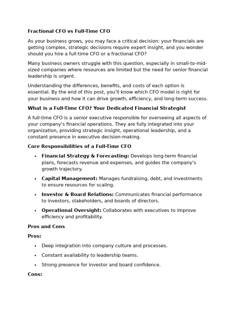 Choosing Between CFO Models | PDF | Chief Financial Officer | Mergers ...