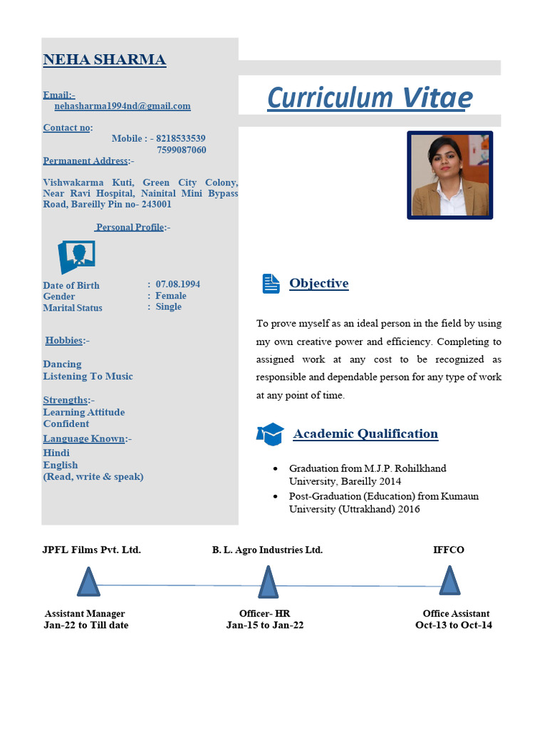 Neha Sharma's HR Curriculum Vitae | PDF | Employment | Salary