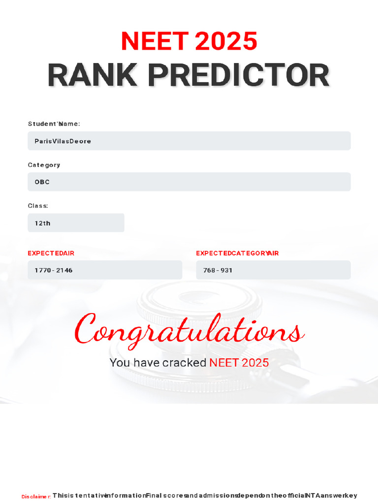 NEET 2025 Rank Prediction | PDF