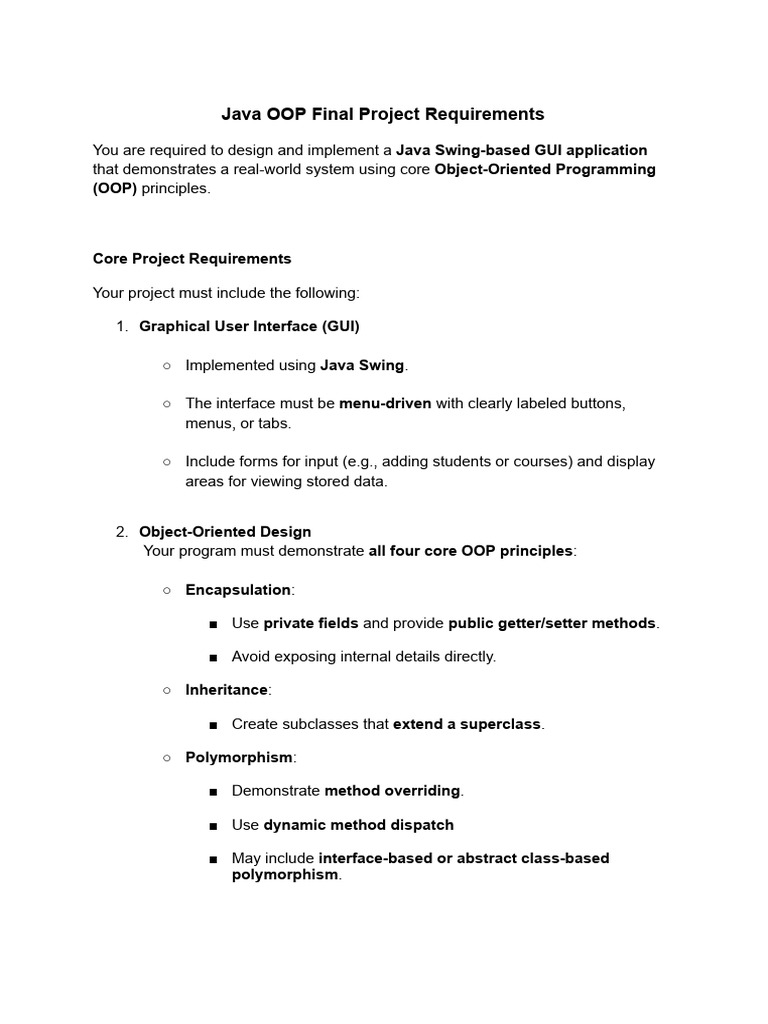 Java OOP Final Project Requirements | PDF