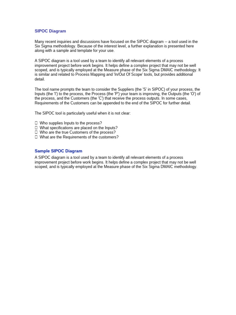 SIPOC Diagram | PDF