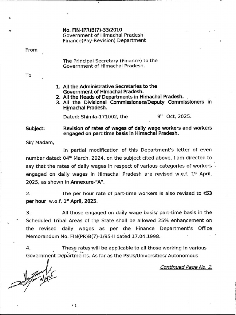 Revised Rates of Daily Wages | PDF