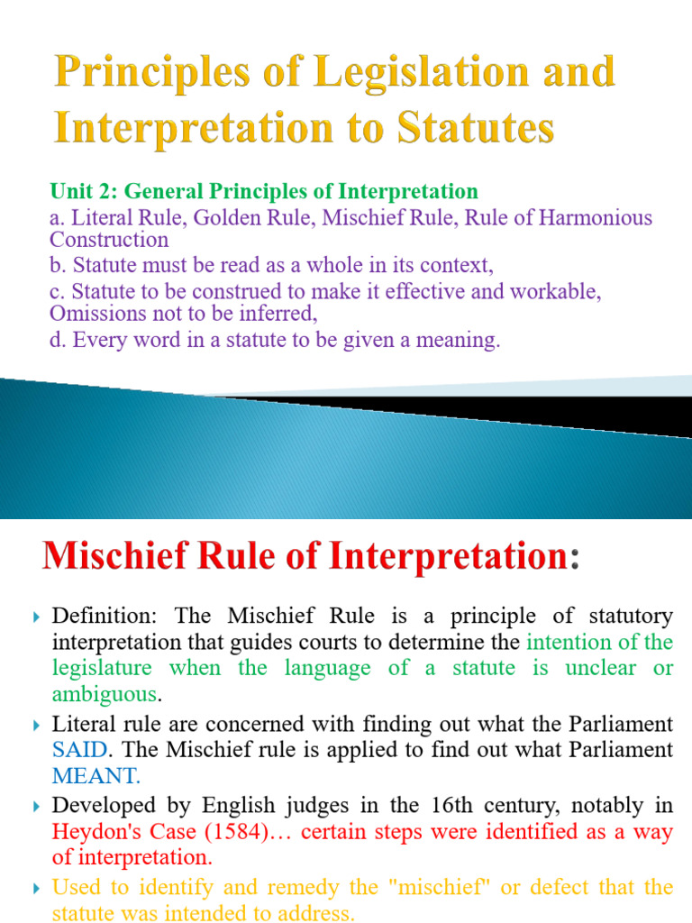 Mischief and Harmonious Rule | PDF | Plain Meaning Rule | Legal Documents