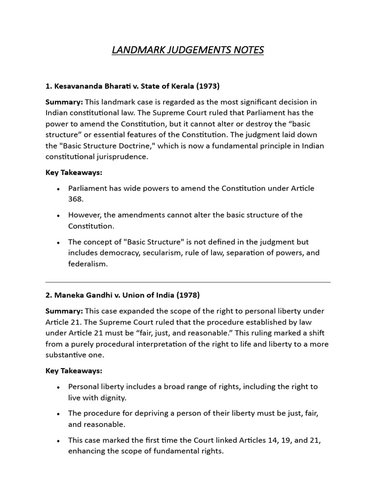 Landmark Indian Constitutional Cases | PDF | Judiciaries | Justice