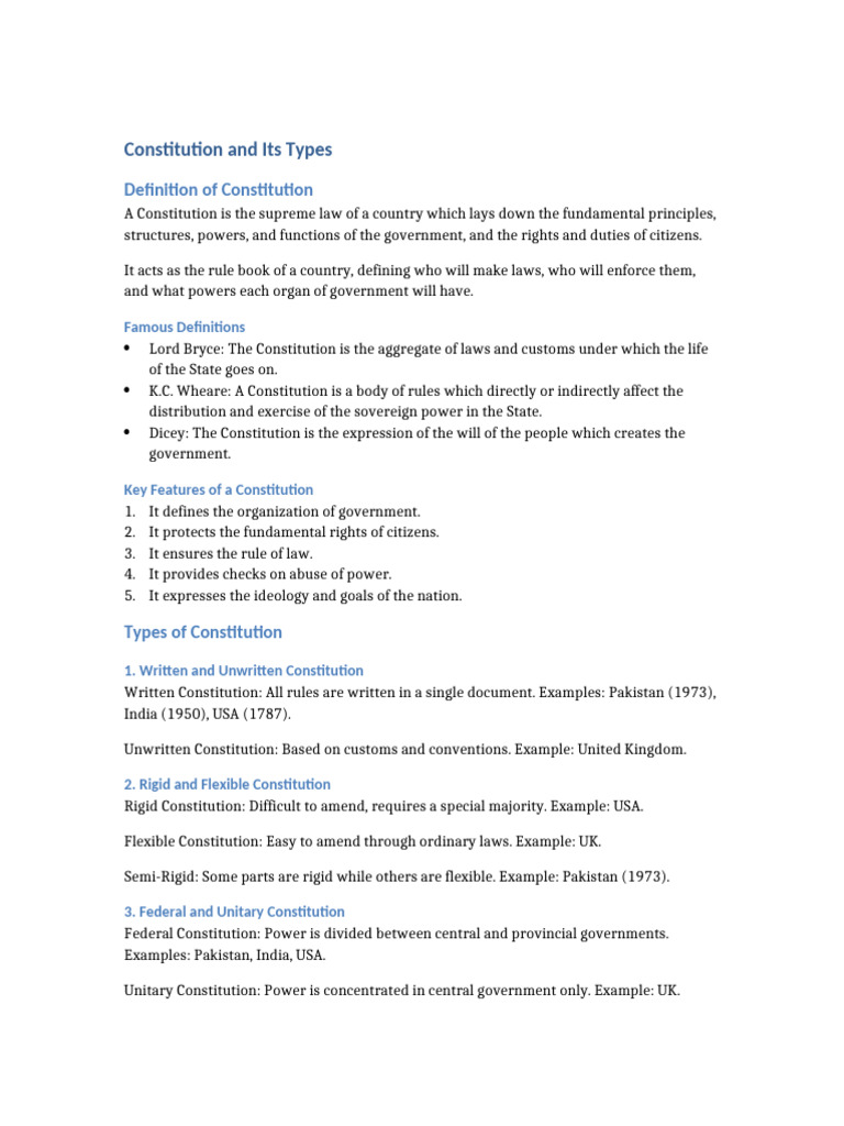 Types and Features of Constitutions | PDF | Constitution | Heads Of State