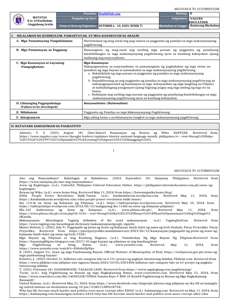 DLL Matatag - Ve 8 q2 w7 | PDF