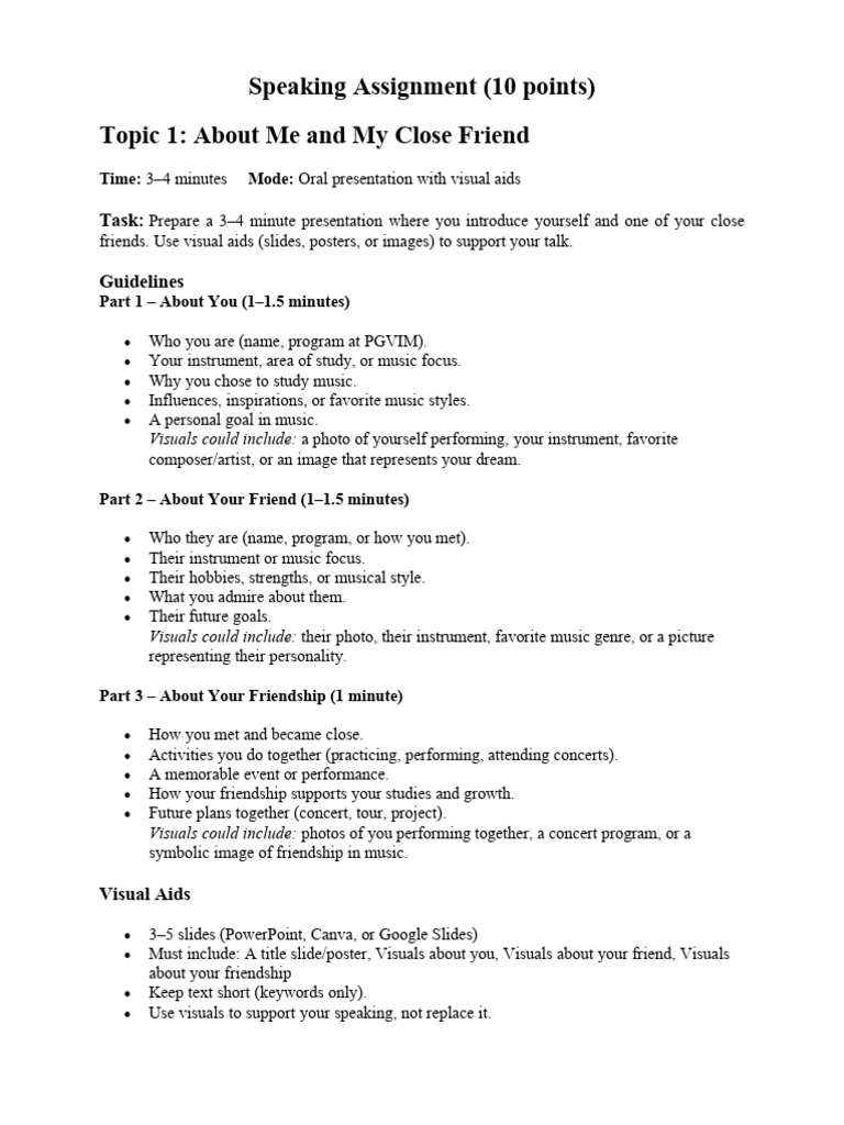 Topic 1 - Speaking Assignment | PDF