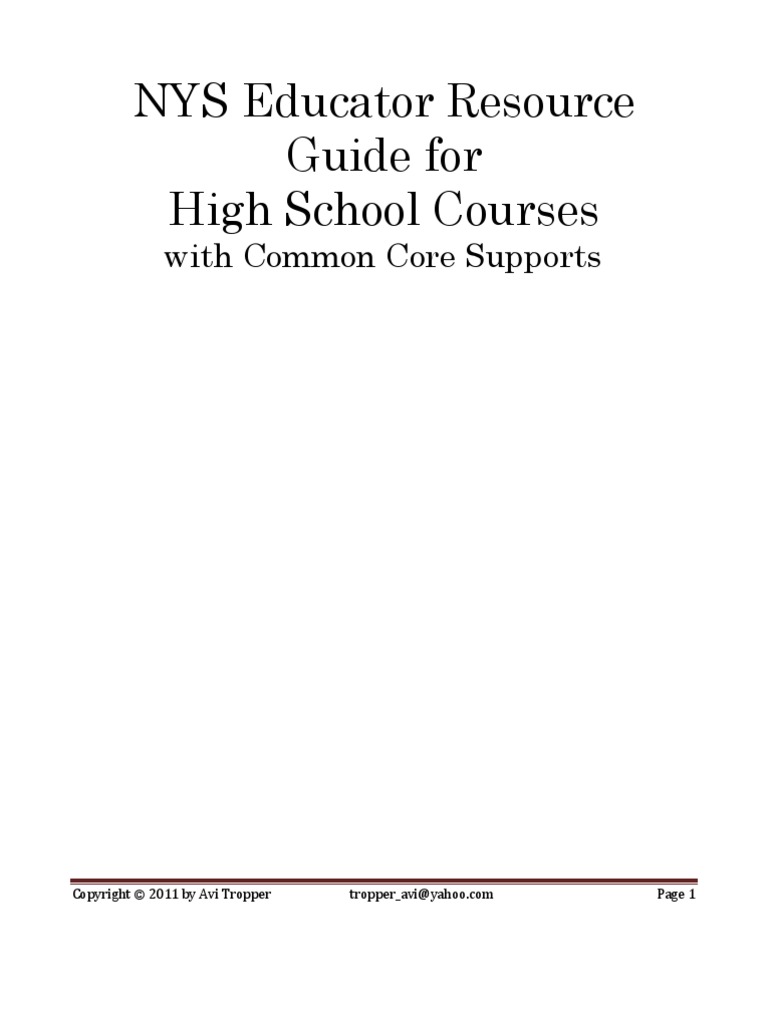 High School Curriculum Resource Guide With Common Core Supports | PDF ...
