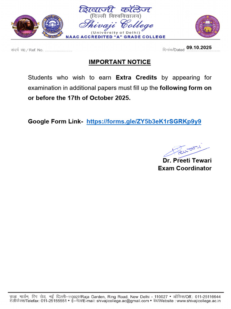 Extra Credit Exam Registration Notice | PDF