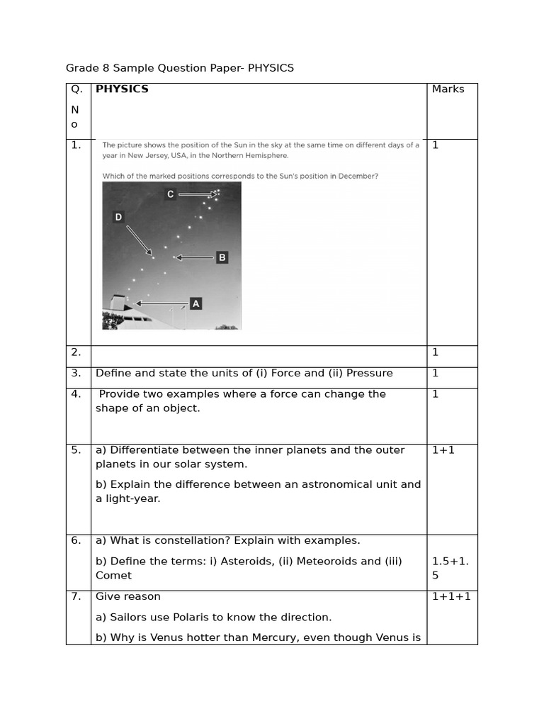 Grade 8 Physics Sample Question Paper 25-26 | PDF
