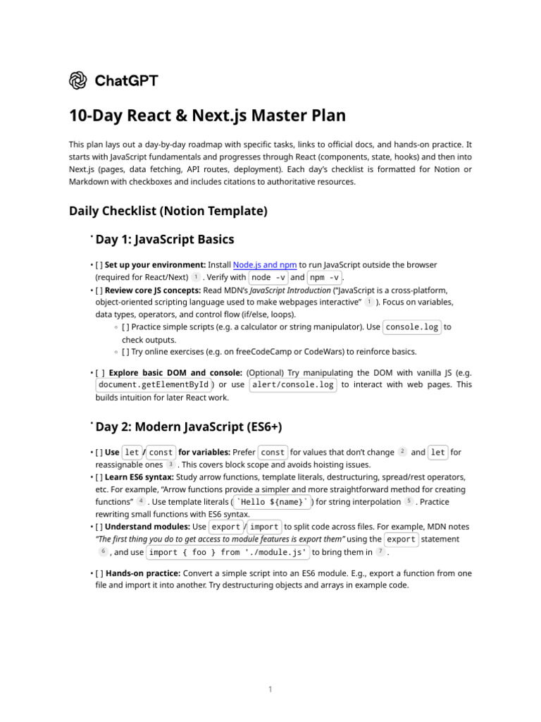 10-Day React & Next - Js Master Plan | PDF | Java Script | Computer Programming