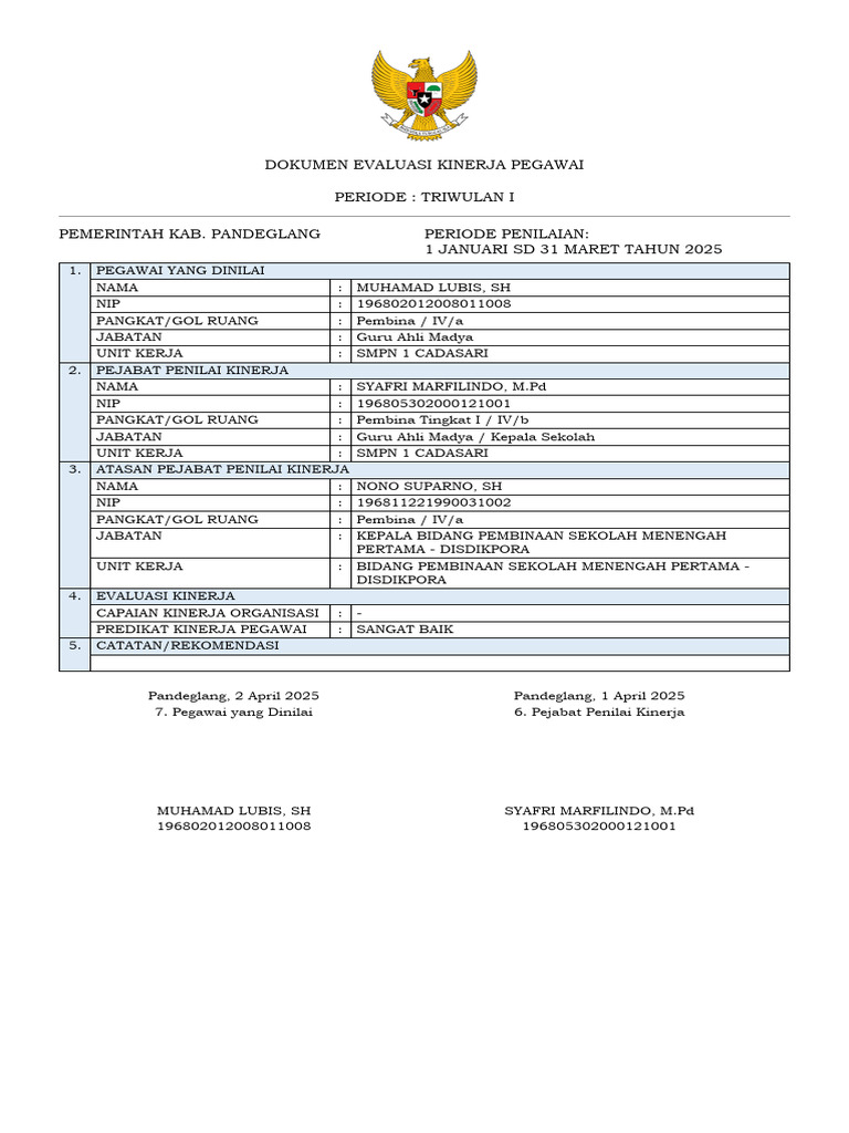 Evaluasi Kinerja Pegawai Triwulan I 2025 | PDF