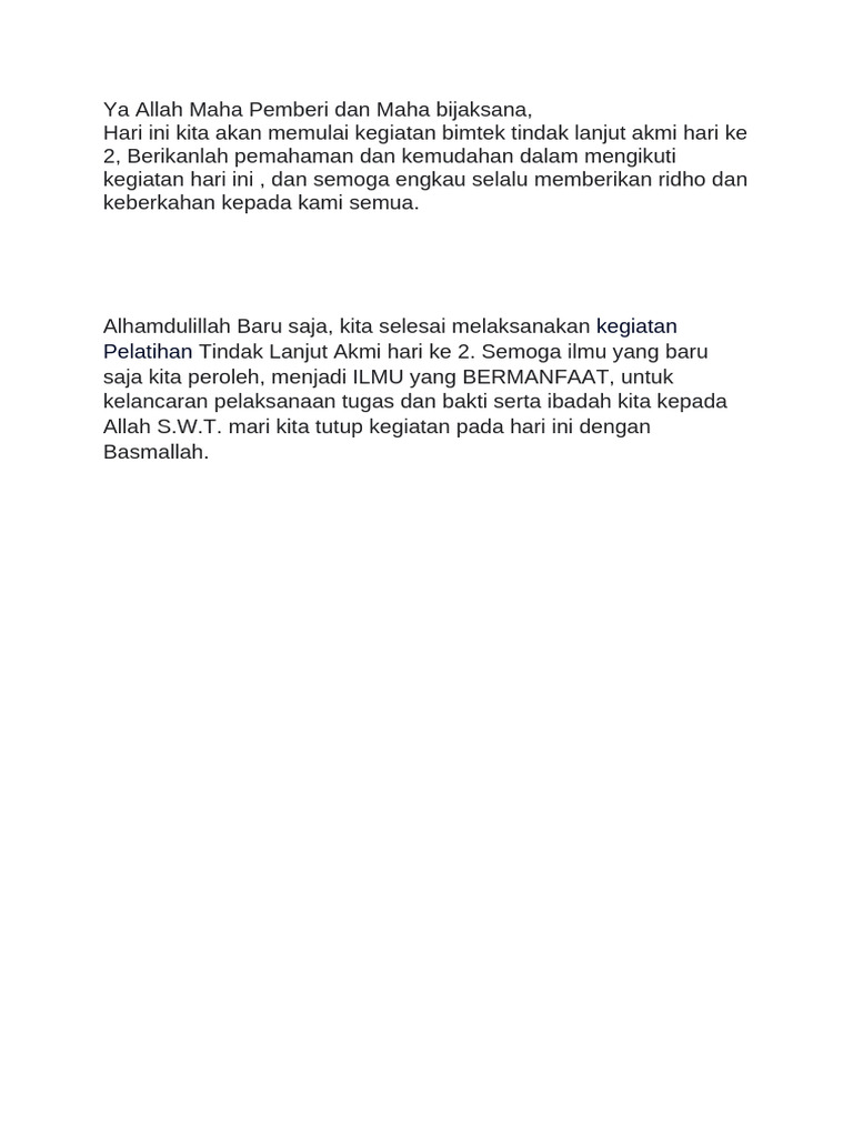 Doa Bimtek AKMI | PDF
