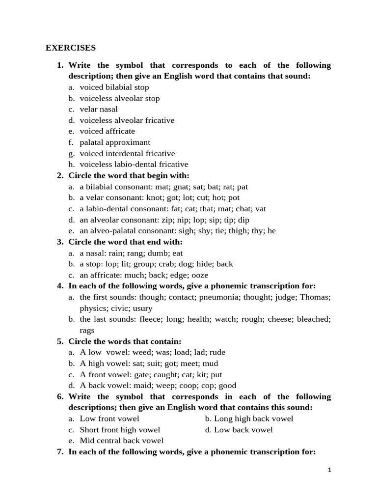Newest Phonetics Exercises | PDF | Consonant | Linguistics