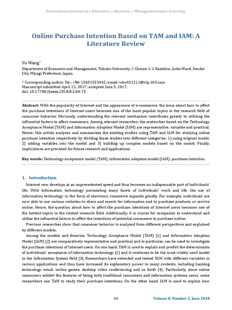 EWOM 2018 Review Online Purchase Intention Based On TAM and IAM - A ...