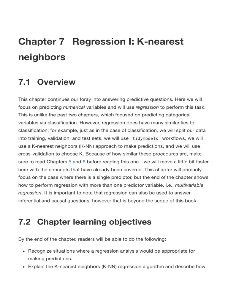 Chapter 7 Regression I - K-Nearest Neighbors - Data Science | PDF ...