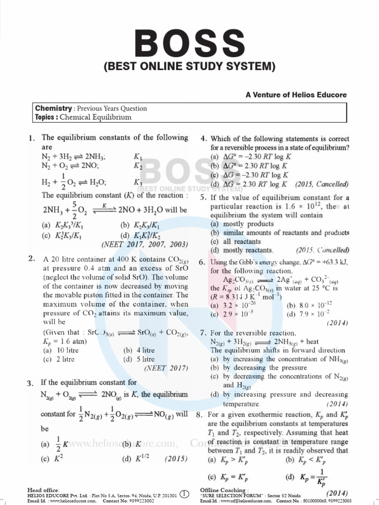 NEET Chemistry: Chemical Equilibrium Guide | PDF | Chess Theory | Chess