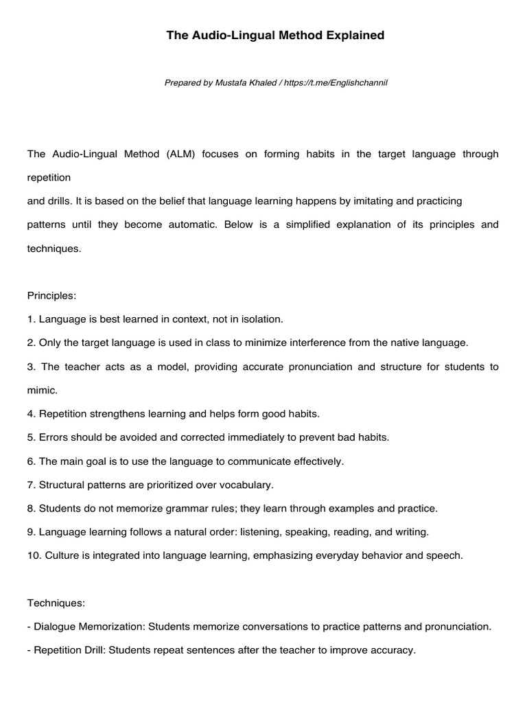 Understanding the Audio-Lingual Method | PDF | Applied Linguistics ...