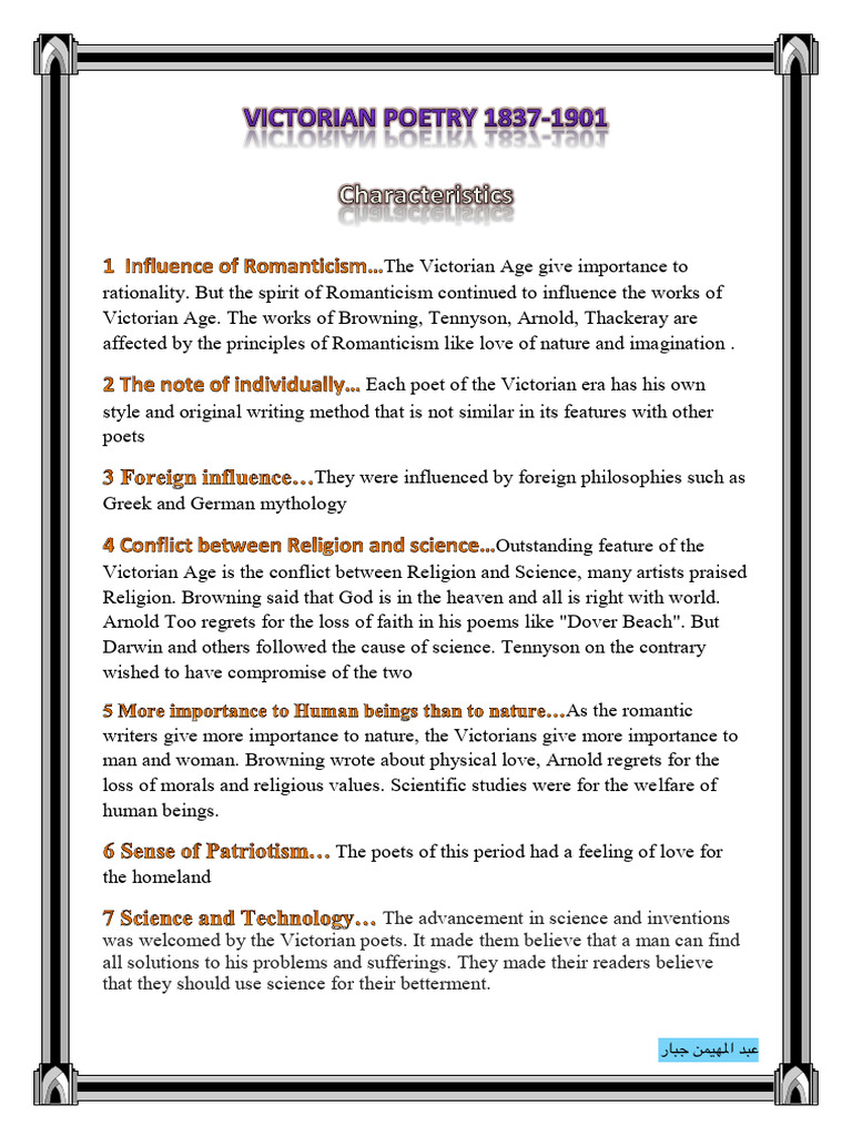 Characteristics of Victorian Poetry | PDF | Victorian Era | Romanticism