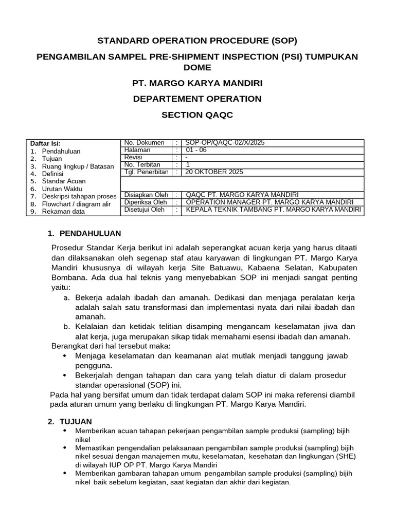 Contoh SOP Sampling PSI Tumpukan Dome | PDF