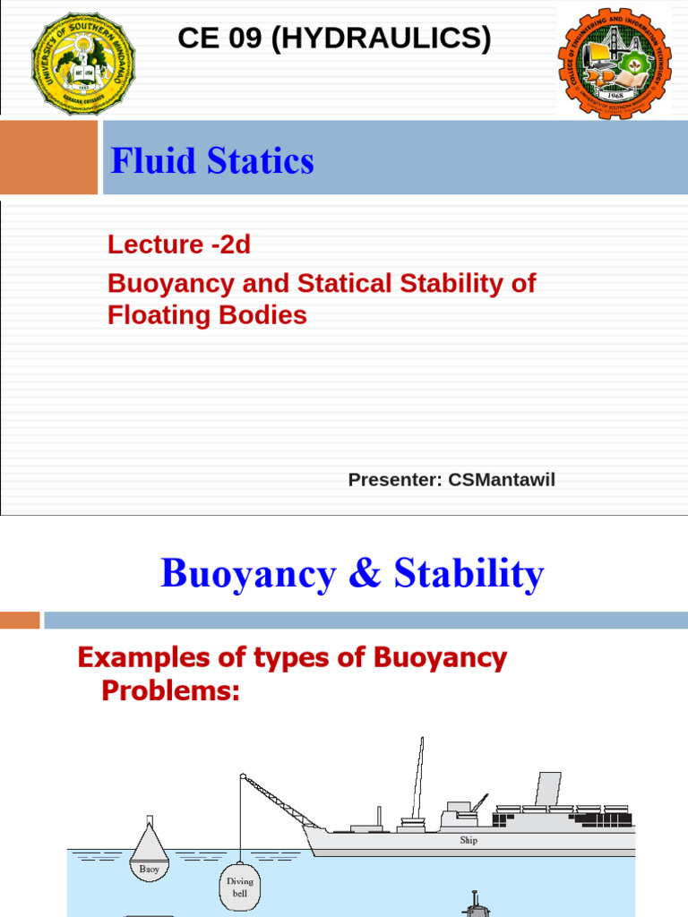 Buoyancy and Stability of Floating Bodies | PDF | Buoyancy | Physical ...