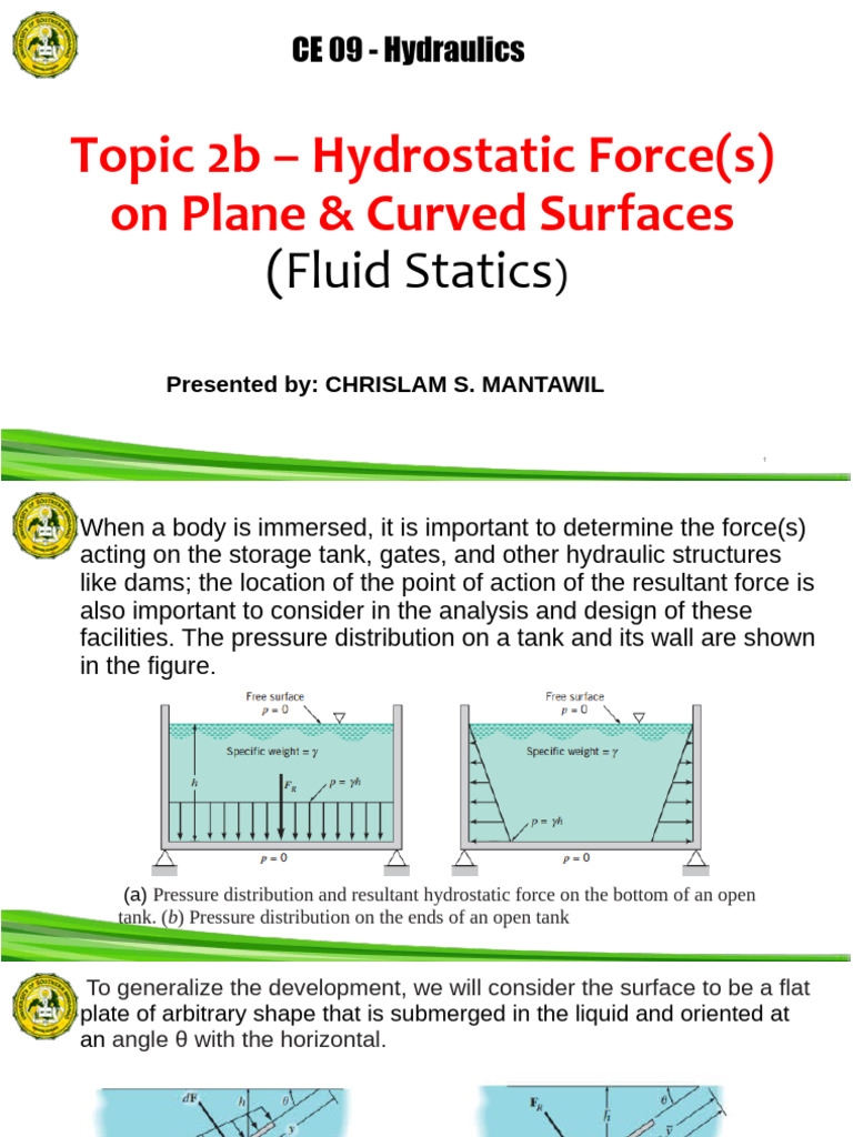 Lec 2b Fluid Statics PlaneCurveSurfaces | PDF | Pressure | Area