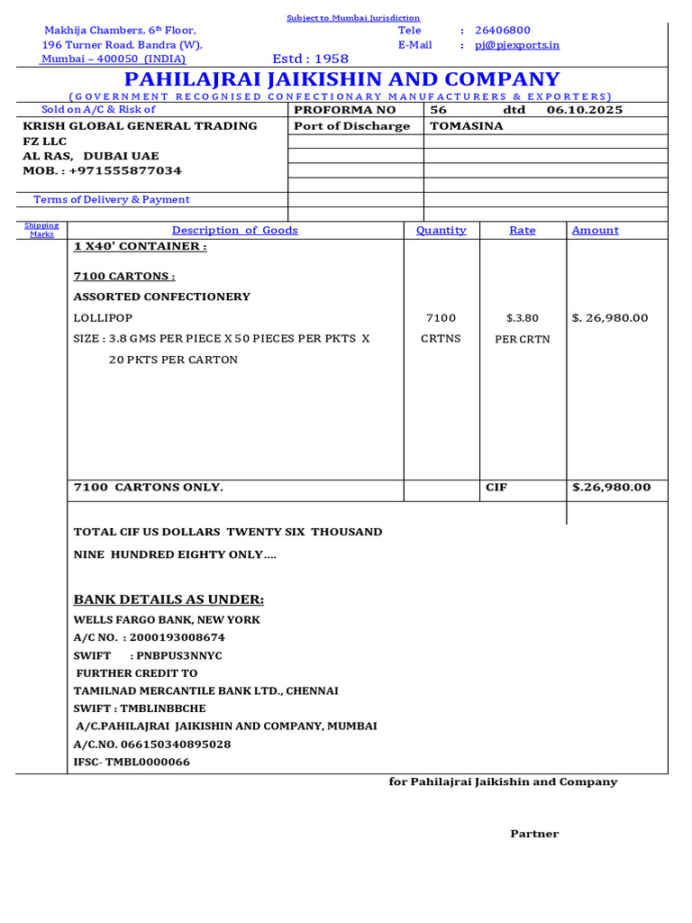 Proforma 56- Krish Global (Tomasina) | PDF