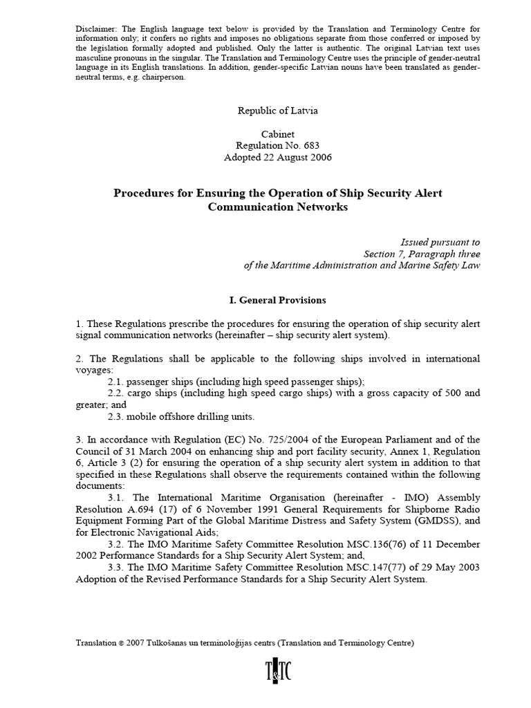 Reg. No.683 - Procedures For Ensuring The Operation of Ship Security ...