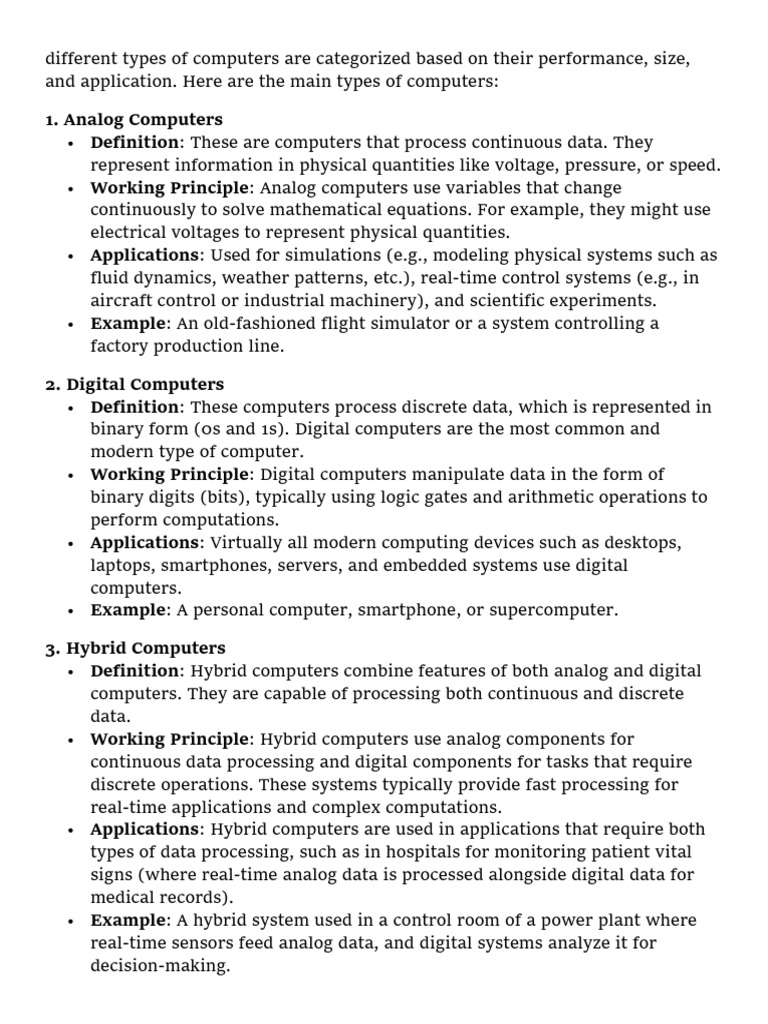 Different Types of Computers Are Categorized Based On Their Performance ...