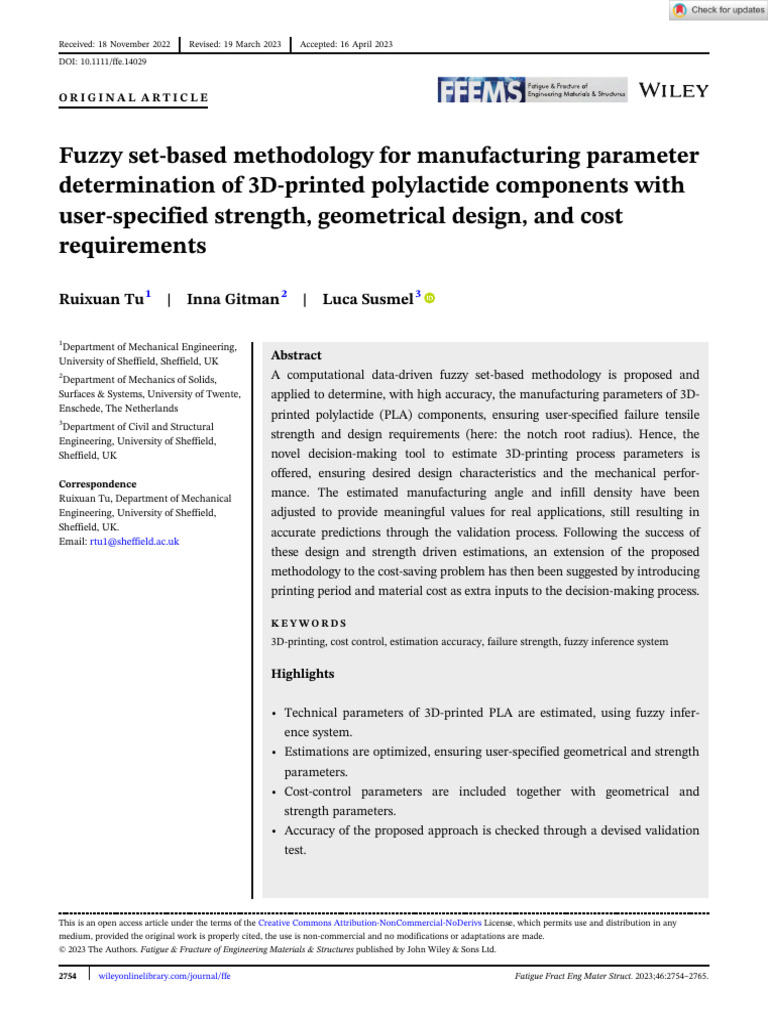 Fatigue Fract Eng Mat Struct - 2023 - Tu - Fuzzy Set Based Methodology For Manufacturing ...
