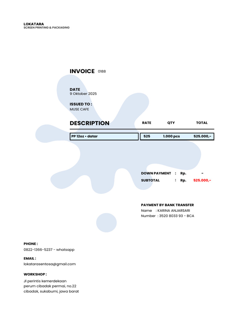 Invoice Muse Cafe 0188 | PDF