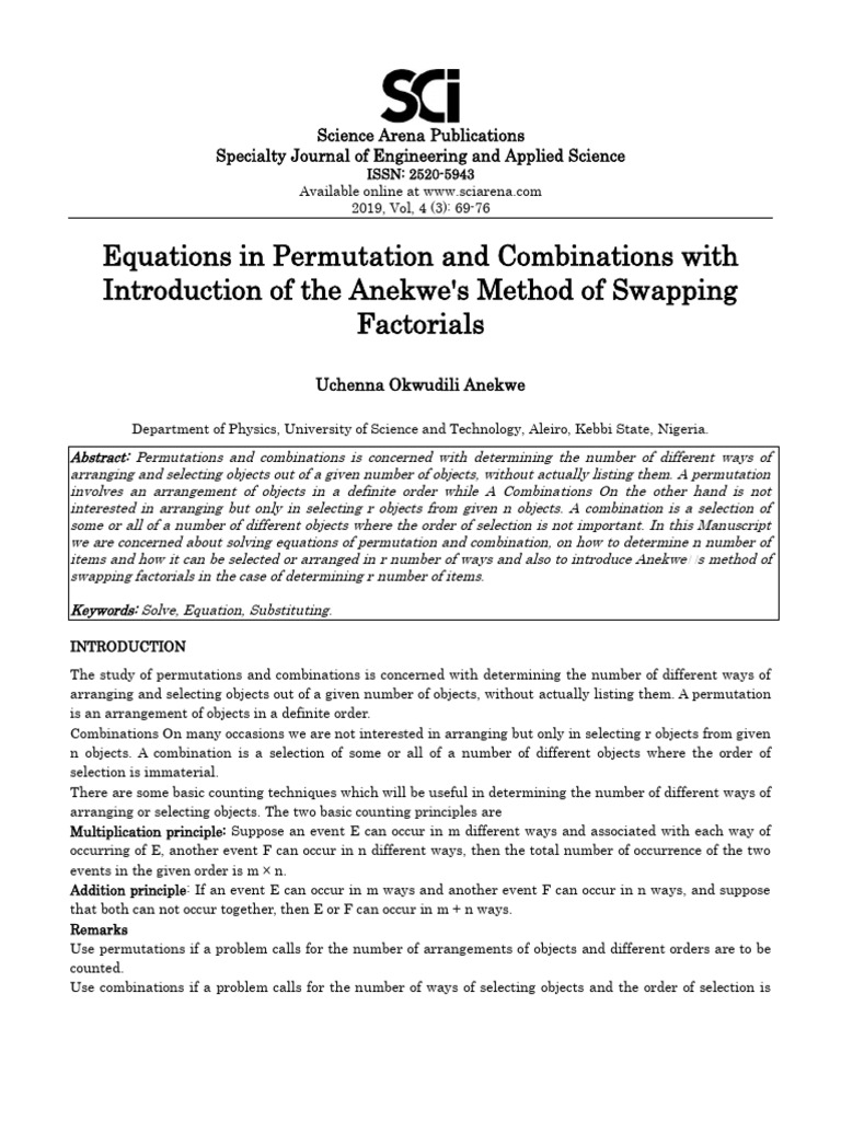 Equations in Permutation and Combinations With Introduction of The ...