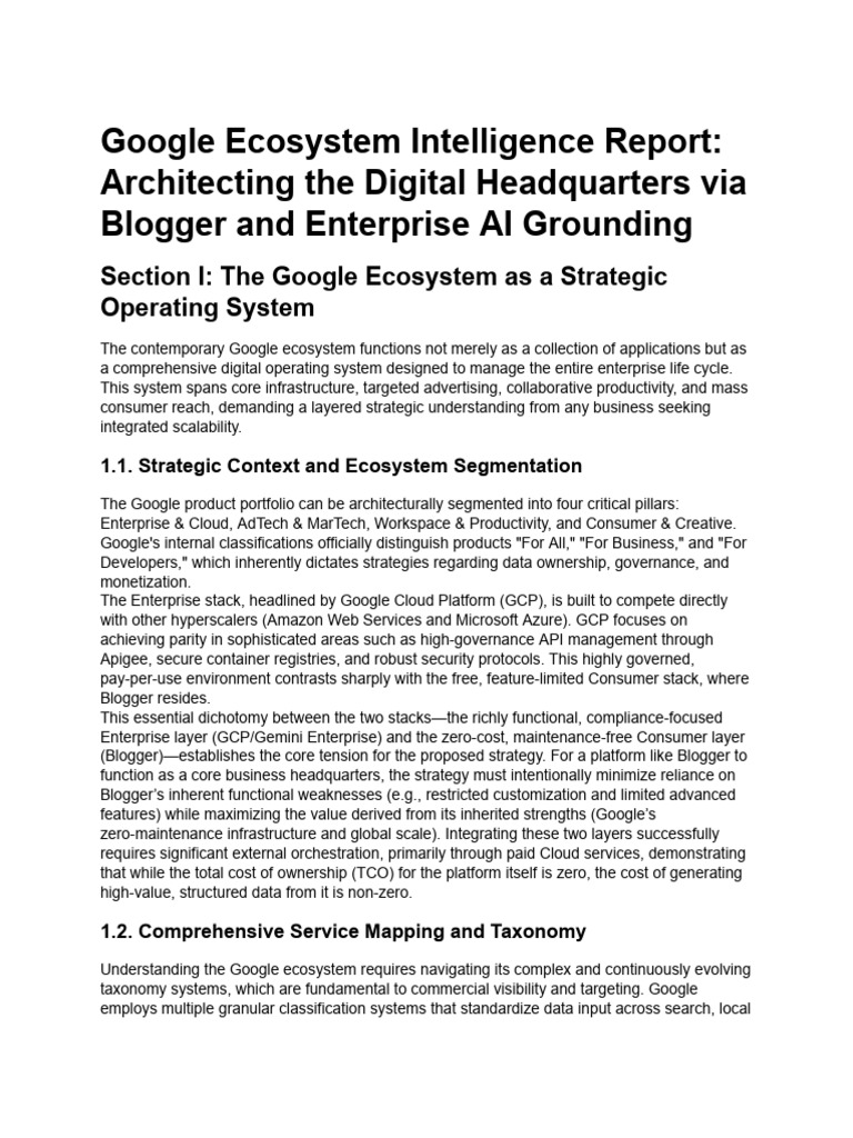 Google Ecosystem Intelligence Report: Architecting The Digital Headquarters Via Blogger and ...