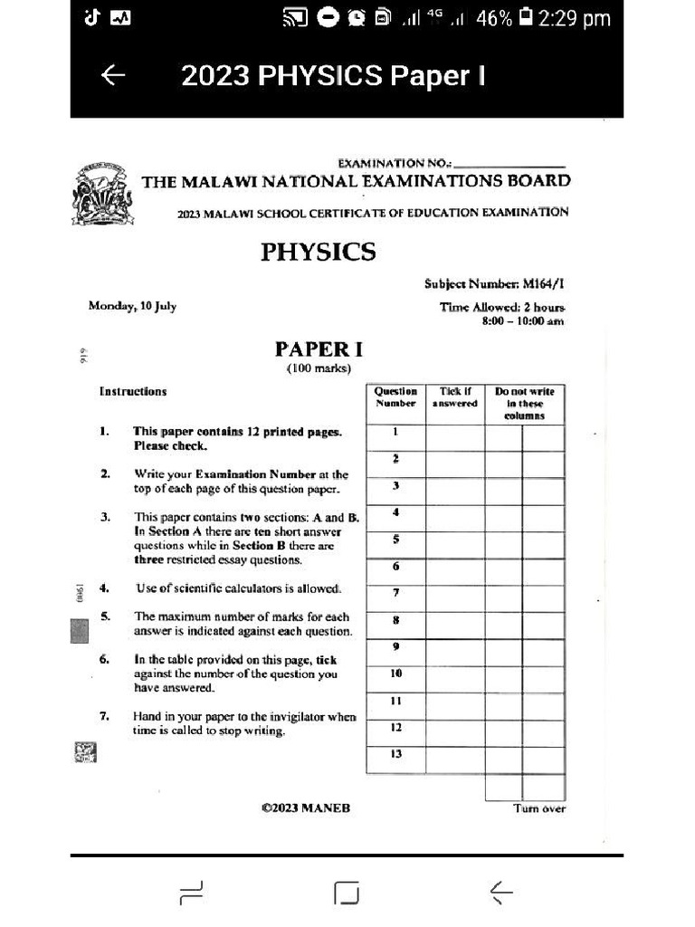 Physics Paper 1 2023 | PDF