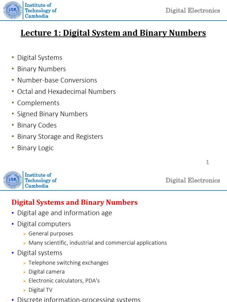 Lect - 1 - Digital System and Binary Numbers | PDF | Subtraction ...