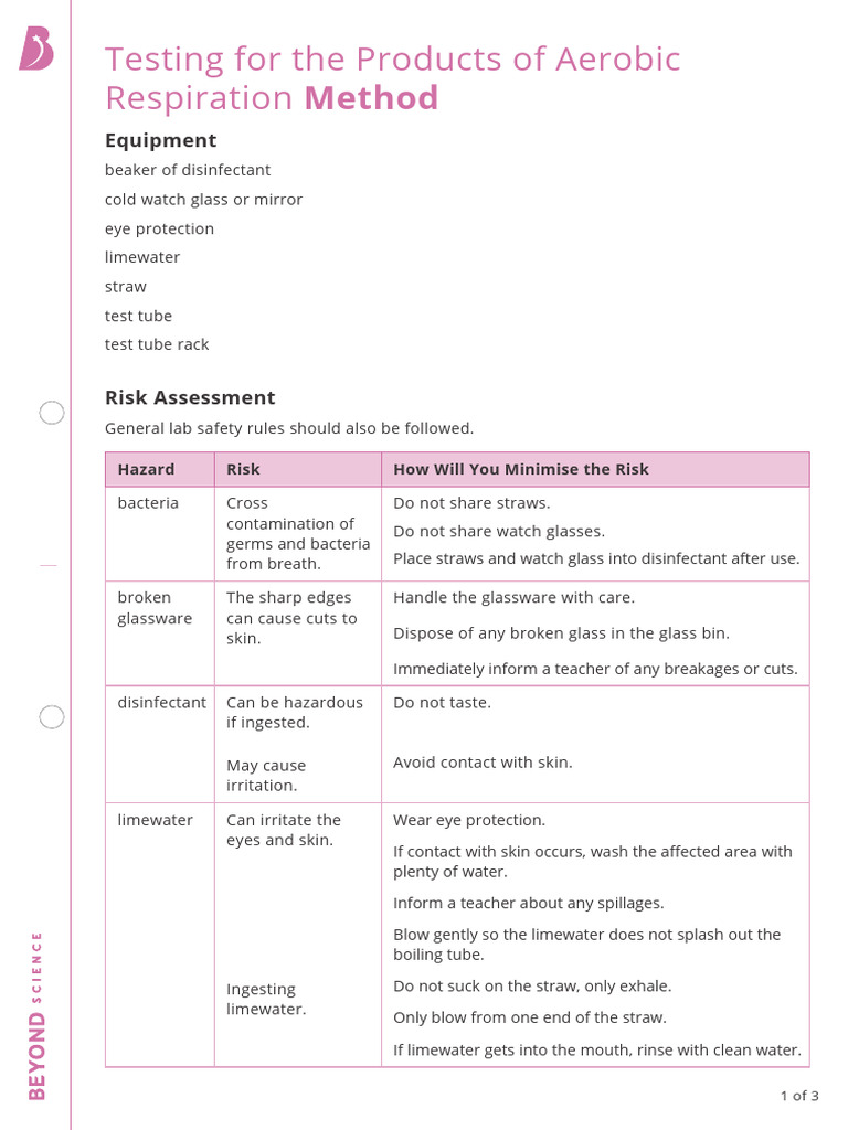 Lab Safety for Aerobic Respiration Test | PDF | Breathing | Disinfectant