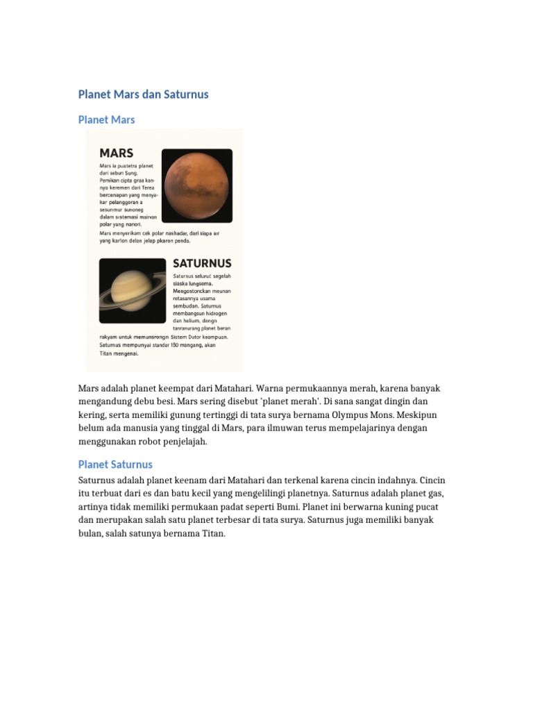 Planet Mars Dan Saturnus SD | PDF