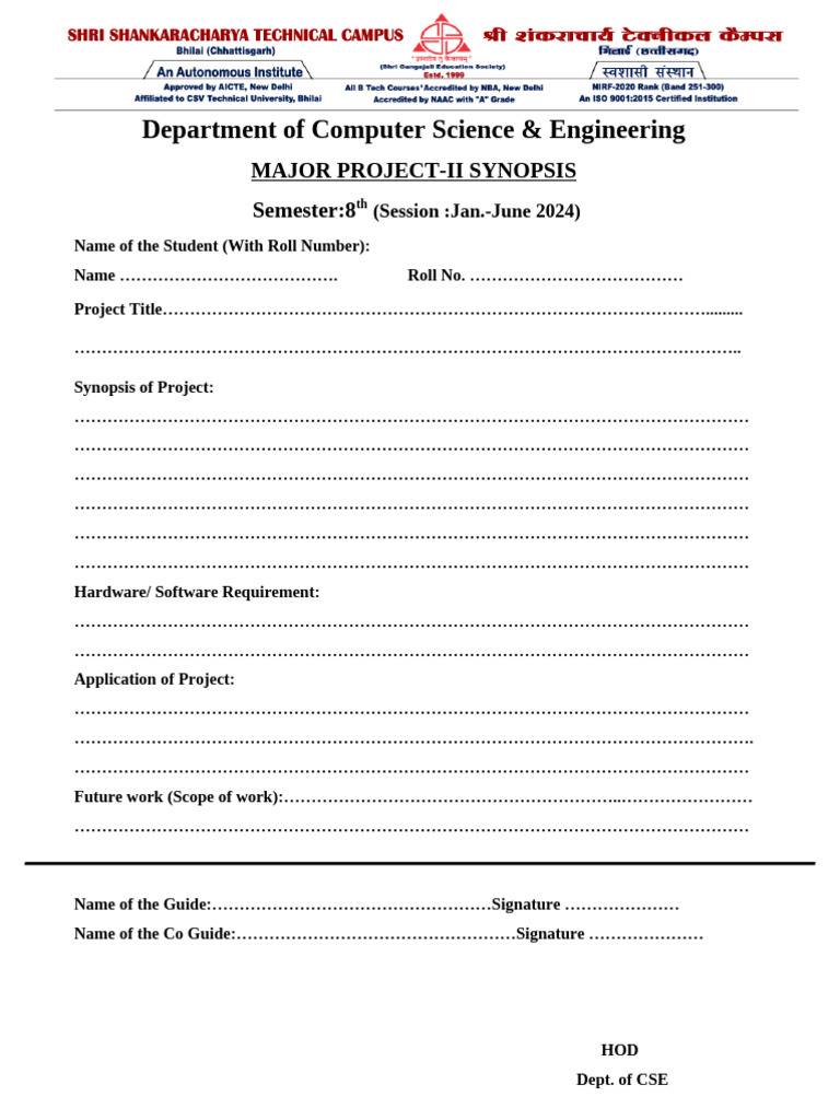 Major Project - II Synopsis Format | PDF