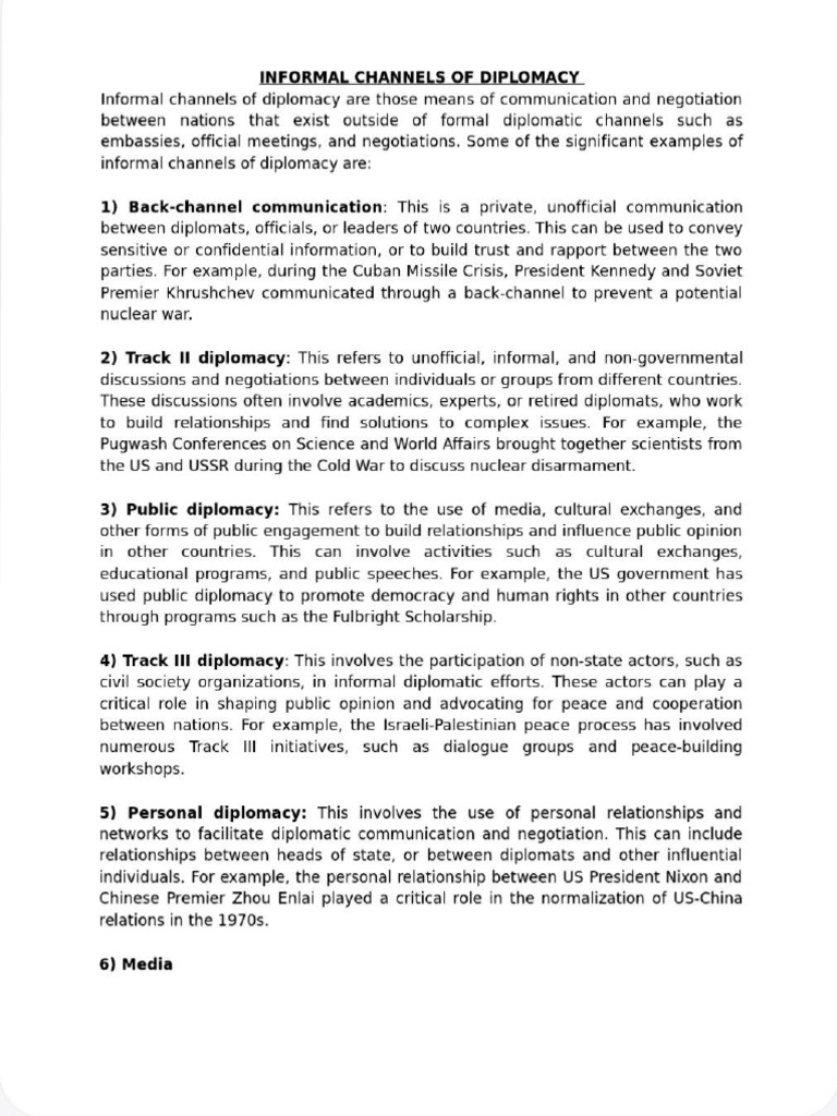 Informal Diplomacy Channels Explained | PDF | Non Governmental ...