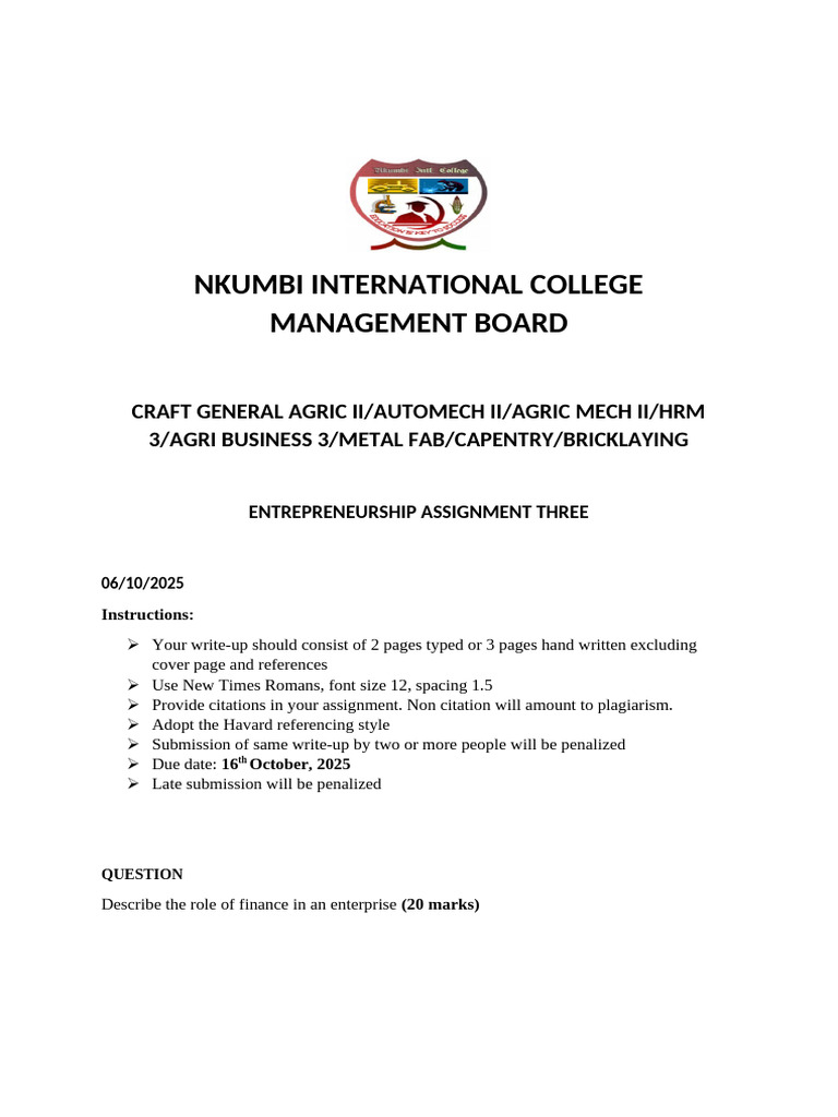 Entrepreneurship Asign 3 Marking Key | PDF | Working Capital | Credit Risk
