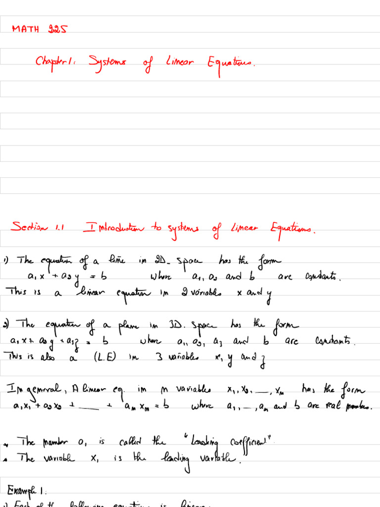 Week1L1 Chapter 1 Systems of Linear Equations | PDF