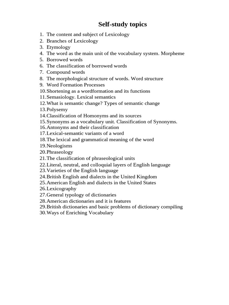 Comprehensive Guide to Lexicology Topics | PDF