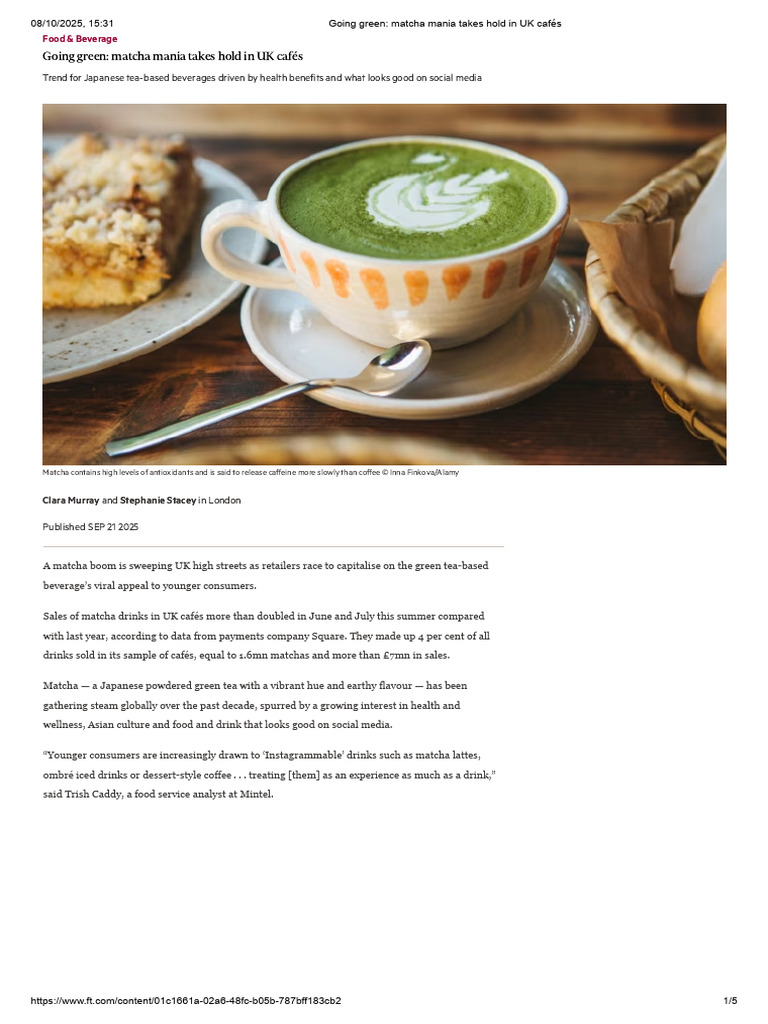 Going Green - Matcha Mania Takes Hold in UK Cafés | PDF | Coffeehouse | Coffee