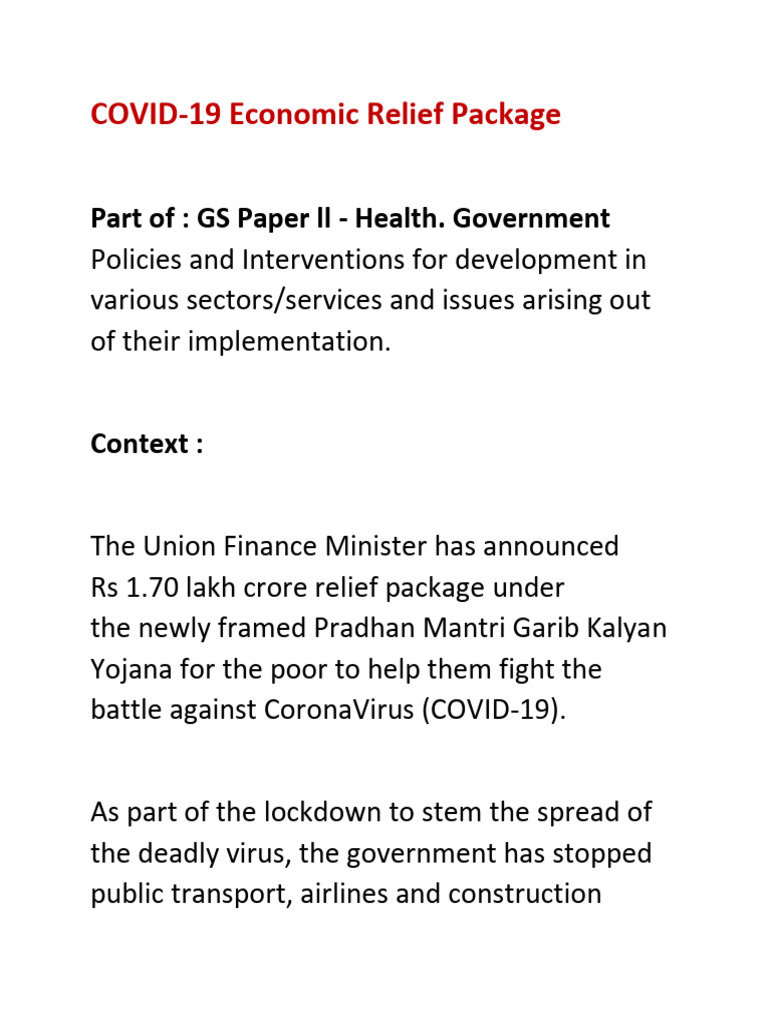 COVID-19 Economic Relief Package Details | PDF | Social Policy | Economies