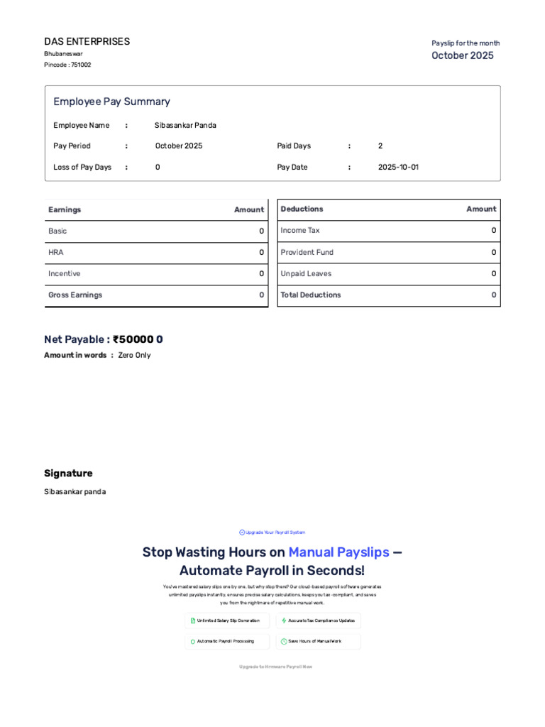 Free Payslip Generator Online - Create Custom Payslips | PDF | Payroll ...