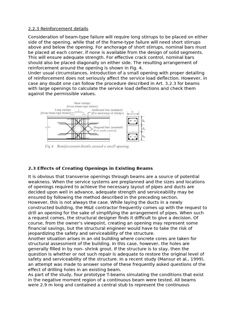 Openings in Reinforced Concrete Beams 1 | PDF | Beam (Structure ...