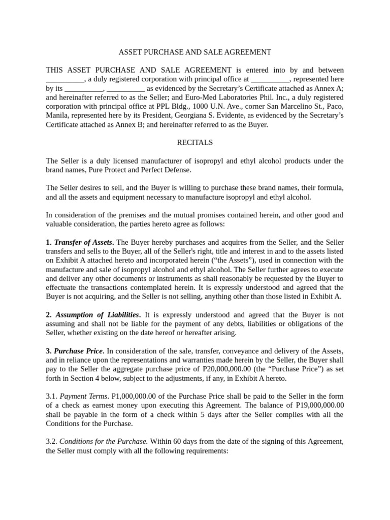 Asset Purchase Agreement | PDF | Private Law | Common Law