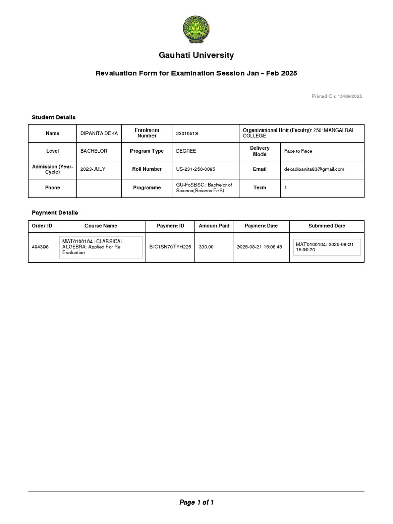 Single Row Wise PDF For GU-FoSBSC - Bachelor of Science (Science FoS) | PDF